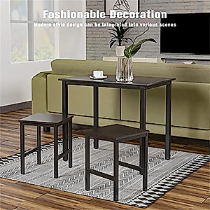 tantohom Small Kitchen Table Set for 2, Industrial Bar Table with Stools, 3-Piece Dining Table Set with Metal Frame, 35in Compact Breakfast Table Set for Small Spaces, Living Room, Party Room, Black