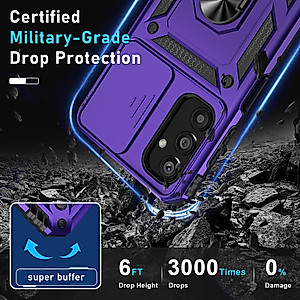 Janmitta Compatible with Samsung Galaxy A14 5G Case Built in Slide Camera Lens Cover and Screen Protector,Heavy Duty Full Body Phone Cover Built in Ring Holder Kickstand,2023 Purple
