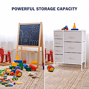 Bizroma 7 Small Fabric Heightened Feet and Wall Nails Organizer, Furniture Storage Drawer Dressers for Bedroom, Closet, Entryway, Hallway-Light Gray/White