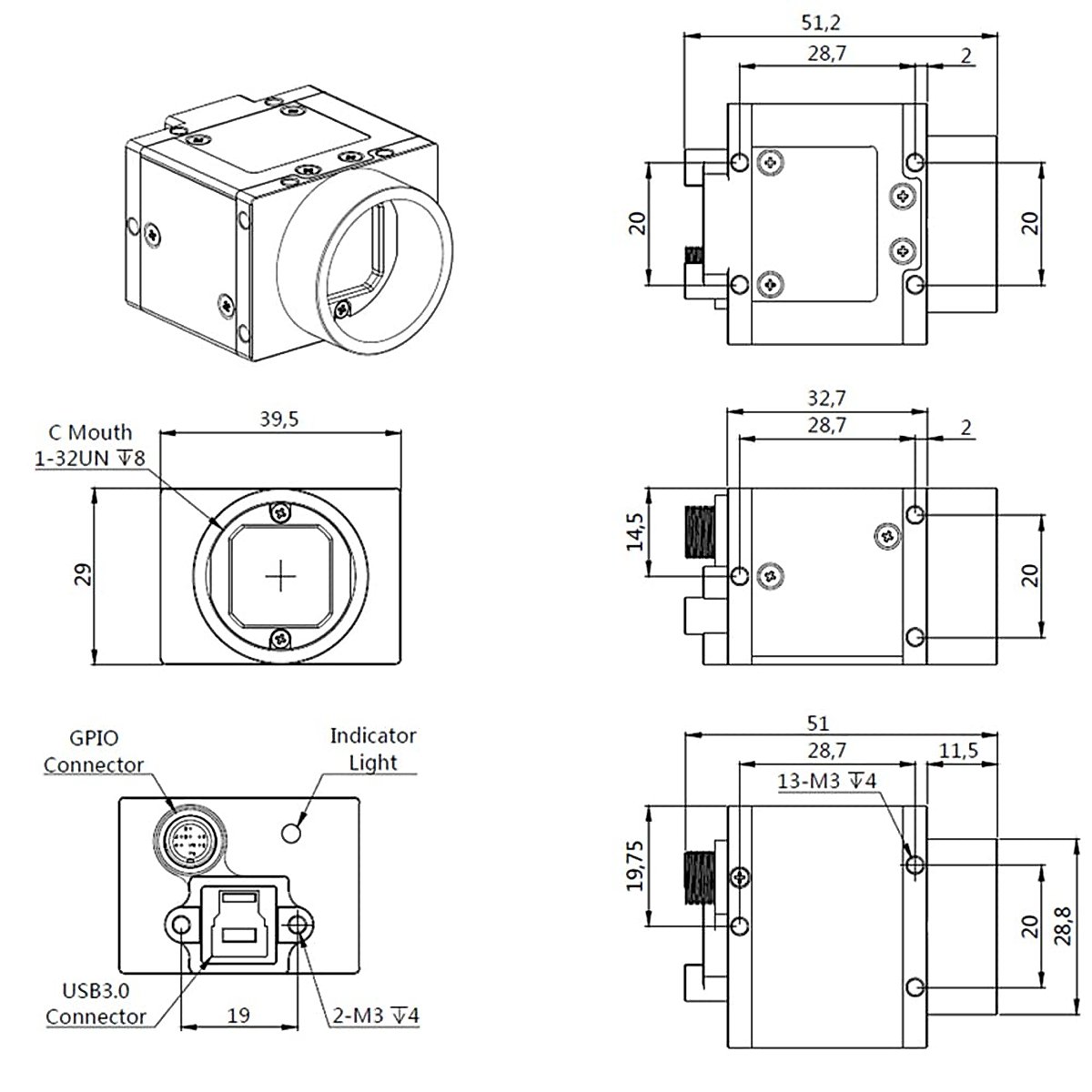 HTENG VISHI High Speed USB3.0 Color 12MP 1" Industrial Camera Machine Vision Global Shutter C-Mouth OpenCV Python SDK Area Scan Camera 4096X3072 28FPS Indoor