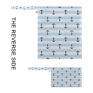 Waterproof Wet Dry Bag 2 Pack Nautical Anchor Stripe Pattern Cloth Diaper Bag Organizer Pouch Set with Zipper Pocket Washable Wet Bag for Travel Hiking Swimsuit