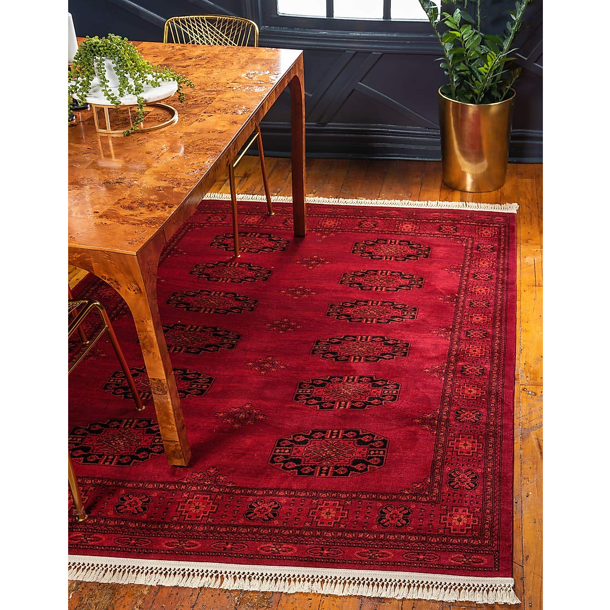 Unique Loom Tekke Collection Over-Dyed Saturated Traditional Torkaman Area Rug, 7 ft 0 in x 10 ft 0 in, Red/Black