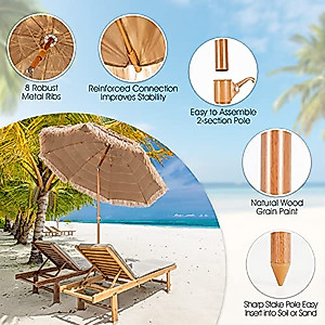 TANGKULA 7.2 FT Thatched Patio Umbrella, Hawaiian Style Grass Beach Umbrella with Tilt Adjustment, 8 Ribs, Tropical Palapa Tiki Umbrella for Garden, Yard, Poolside