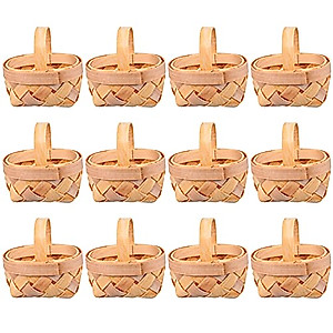 Cabilock 12pcs Mini Woven Picnic Baskets Miniature Wood Baskets Small Craft Basket for Fairy Garden Ornament Dollhouse Decoration