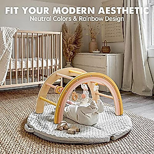 Tiny Land Baby Play Gym, Wooden Play Gym for Baby 0-6 Months, Wooden Baby Play Gym, Wood Play Gym, Wooden Baby Toys 0-9 Months, Neutral Color