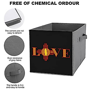 New Mexico Flag Love Canvas Collapsible Storage Bins Cube Organizer Baskets with Handles for Home Office Car