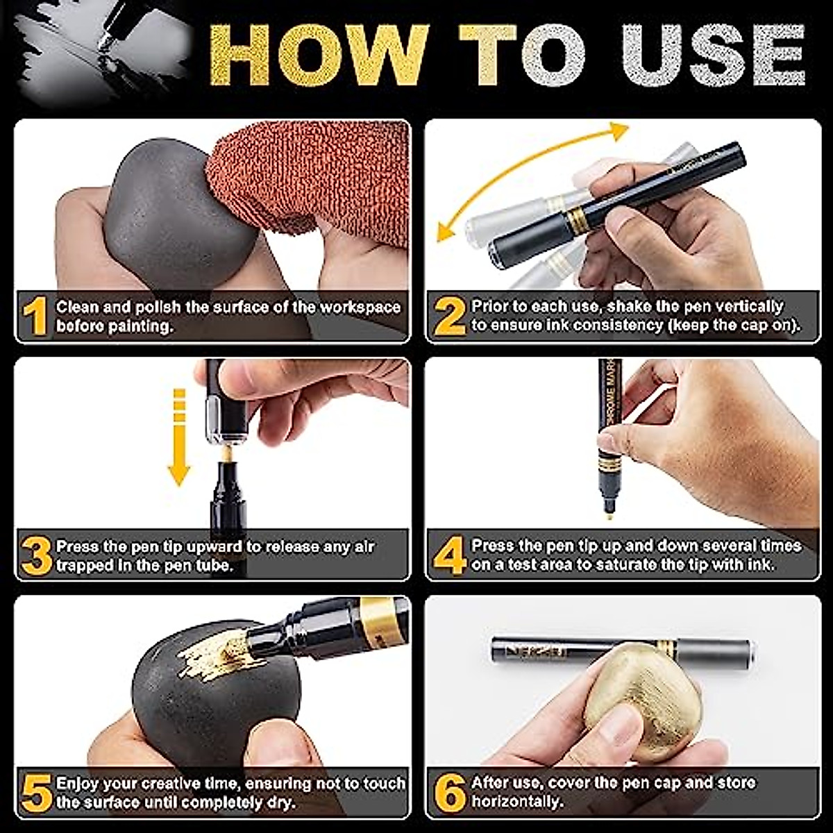 shirylzee 9Pcs Mirror Chrome Markers,Silver & Gold & Rose Permanent Chrome Marker Pens,Waterproof Reflective Gloss Metallic Markers for Repairing, Model Painting,Marking or DIY Art Projects