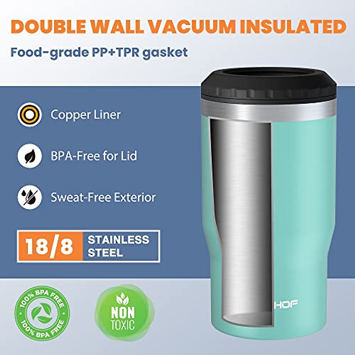 HAUSHOF 12 oz Can Cooler, 4 in 1 Insulated Stainless Steel Can Insulator, Fits for 12 oz Standard Can|12 oz Slim Can|12 oz Beer Bottle, Perfect for Camping, Beach, Picnic