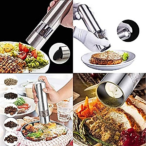 Stainless Steel Electric Salt And Pepper Grinder Set, Ceramic Grinding Blades, Automatic Grinder Shaker Battery Operated (2 Pack) Household