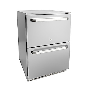 Frostronics 24 Inch Outdoor Drawer Beverage Refrigerator, 186 Can Outdoor Drawer Beverage Cooler with Dual Mode Lock, 5.47 cu. ft. Drawer Refrigerator for Patio, 26-50°F, SUS304, ETL & NSF7 Certified