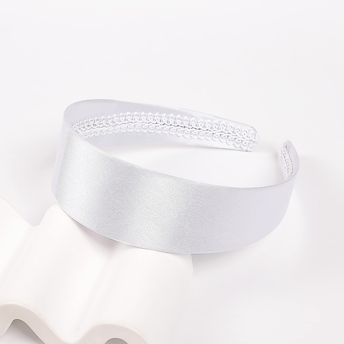 White Headband Halloween Headbands for Women - Thick Head Band 60s Headband White 70s headband for Adults Satin Headbands for Women Girls, Non Slip 1.6 Inch Wide 1 Pack