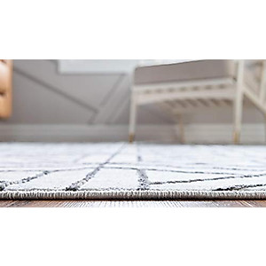 Rugs.com Lattice Trellis Collection Rug – 8 Ft Round White Low-Pile Rug Perfect for Kitchens, Dining Rooms