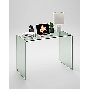 Neos Modern Furniture Bent Glass Computer Desk Rectangular Shaped PC Laptop Workstation Table for Home Office, 43.3&quot L, Clear