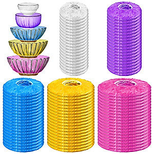 200 Pcs 5 Size Plastic Bowl Covers with Elastic Bulk Reusable Bowl Covers Disposable Food Covers Storage Cover Plastic Wrap for Leftovers Family Outdoor Picnic (White, Purple, Blue, Yellow, Pink)