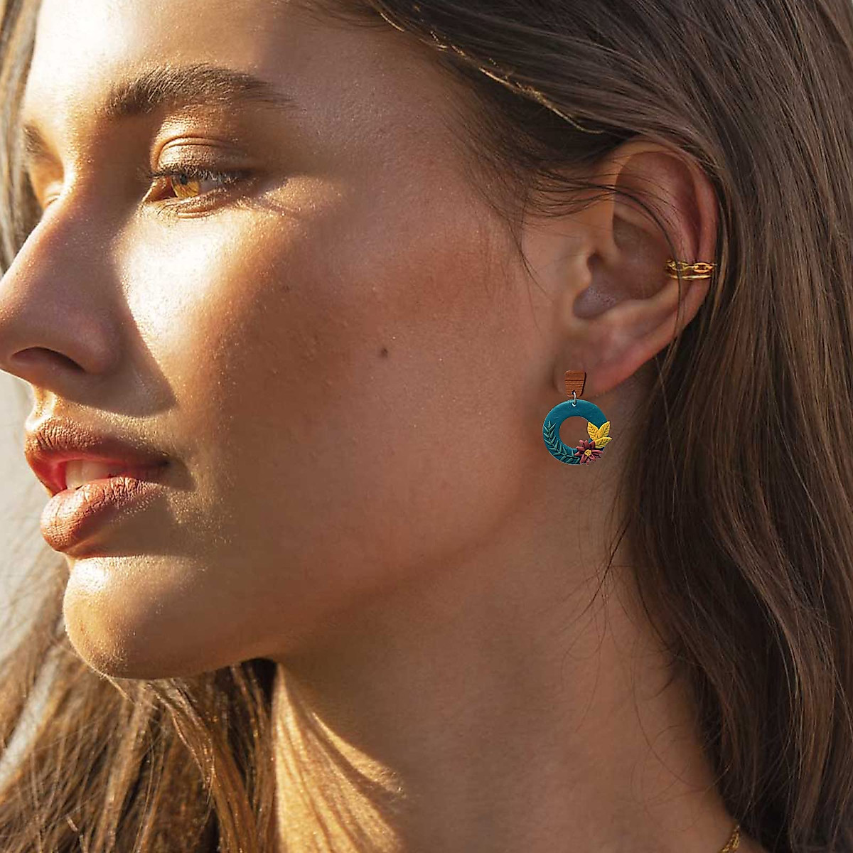 DoreenBeads 30Pcs Natural Wooden Stud Earrings Posts with Loop for Jewelry Making- Trapezoid Wood Earring Posts with Ear Backs for Women DIY Earring Making Personalized Jewelry Findings