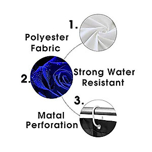 Camille&Andrew 4PCS/Set Dewy Royal Blue Rose Shower Curtain, Elegant Floral Romantic Flower Women Bathroom Decor, Waterproof Fabric Shower Curtain, Non-Slip Bath Rugs Toilet Carpet Bathroom Mat, Blue