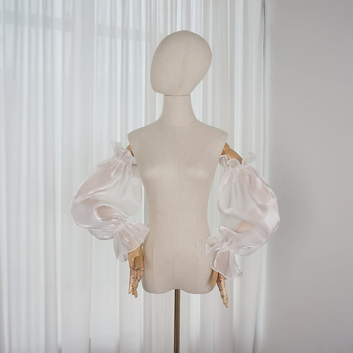 Detachable Sleeve for Wedding Dress Spandex Cuff Silky Organza Puff Sleeve Ivory