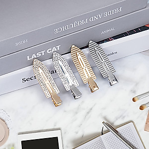 MADHOLLY 4pcs Rhinestone No Bend Hair Clips - Metal Shiny Styling Diamond Cut Pin Clip No Dent No Crease Hair Clips Bling Curl Pin Barrette Small Gifts for Women Girl Makeup, Silver & Gold