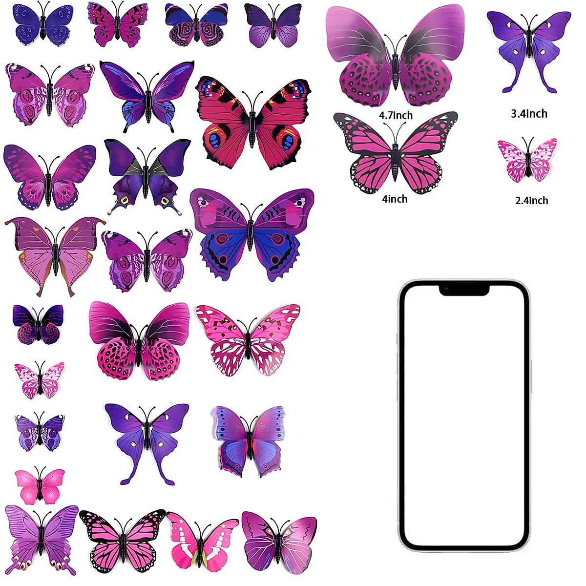 HAKDAY 3D Butterfly Wall Decor, 48 PCS 3D Butterfly Wall Stickers for Crafts Butterflies Party Decorations Birthday Room Decor
