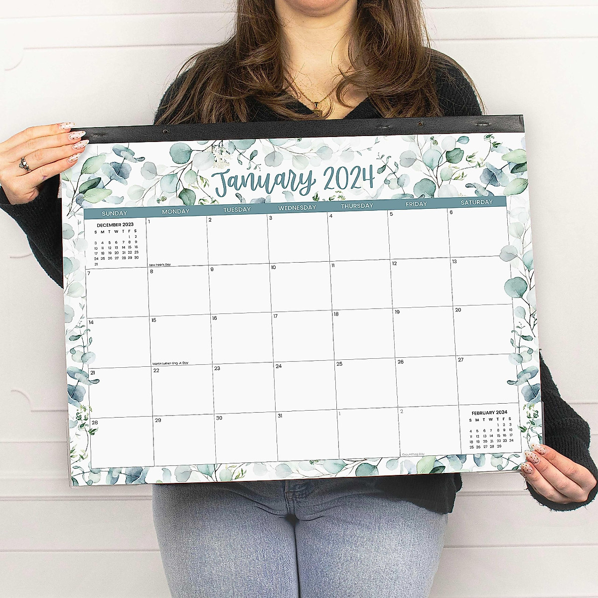 bloom daily planners 2024 Desk Calendar - 21" x 16" Large Monthly Organizer Pad with Stickers (January 2024 - December 2024) Desktop Blotter - Greenery