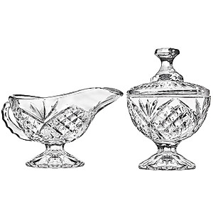 Godinger Serving Hostess Set - Butter Dish, Sugar and Creamer, Packet Holder, Cracker Tray - 5 Piece Set, Dublin Collection