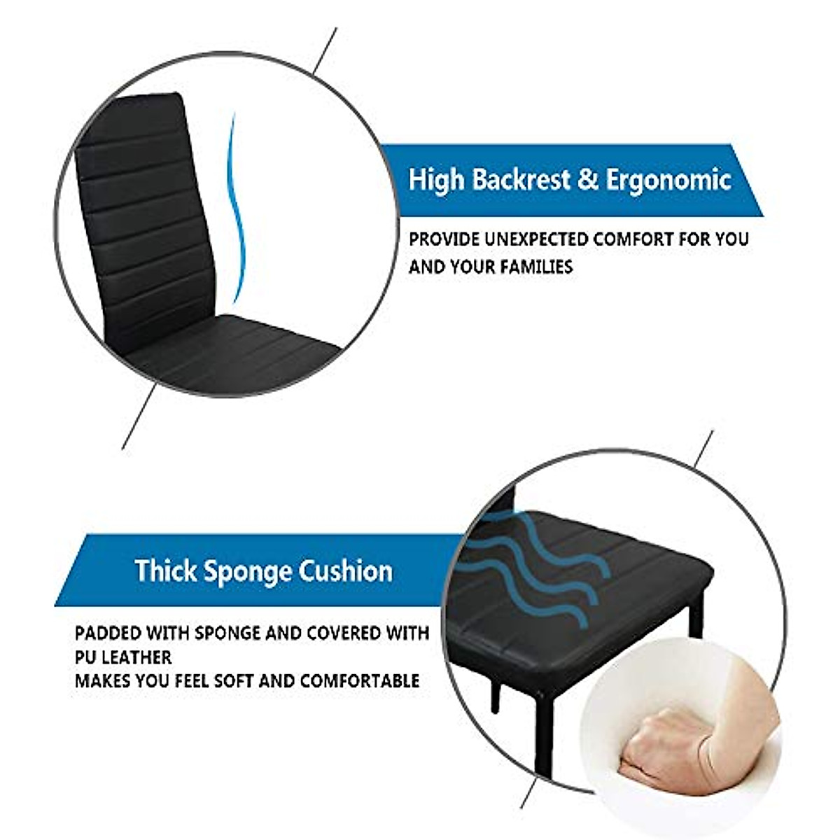 Henf 5-Piece Kitchen Dining Table Set W/Glass Tabletop, 4 PU Leather Chairs Glass Dining Set for Home Kitchen Dining Room Breakfast Furniture, Black