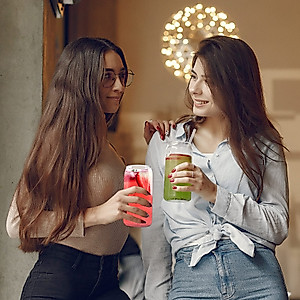 VACVOU 25 Pack 16oz Beer Can Glass with Lids and Straw, Can Shaped Glass Cups,Glass Cup,Beer Glasses Drinking Glasses Bulk (Transparent)