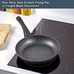 Blackmoor Frying Pans / 8", 9.5", 11" Sizes/Stylish Black Or Gray Marble Finish/Non-Stick & Anti-Scratch/Cool Touch Handle/Suitable for Induction, Electric and Gas Hobs (9.5", Black)