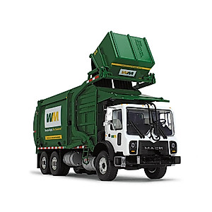 Mack TerraPro Waste Management Refuse Garbage Truck with Wittke Front Load White and Green with Garbage Bin 1/34 Diecast Model by First Gear 10-4001D