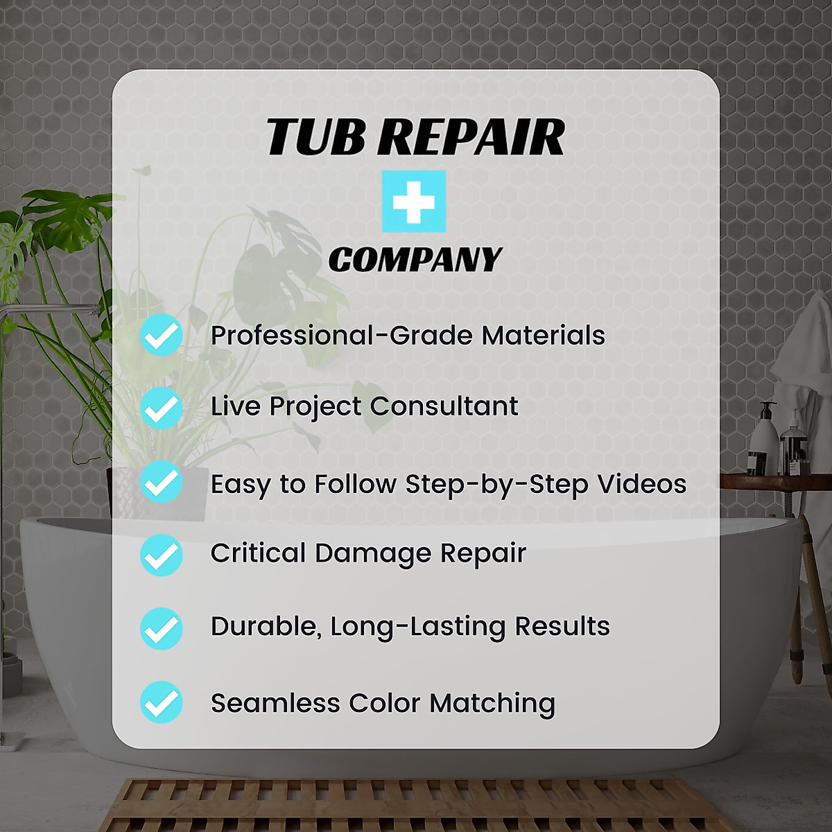 Tub Repair Kit for Floor Cracks with Color Match, Strong Fiberglass Repair kit, Seamless Weight Bearing Repairs Floor Cracks