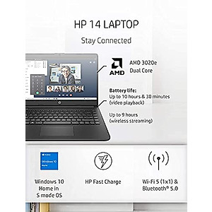 HP 2022 Newest 14" HD Laptop Light-Weight, AMD 3020e(Up to 2.6GHz), 8GB RAM, 128GB SSD + 64GB eMMC, 1 Year Microsoft Office 365, WiFi, Bluetooth 5, USB Type-A&C, HDMI, Webcam w/3in1 Accessories