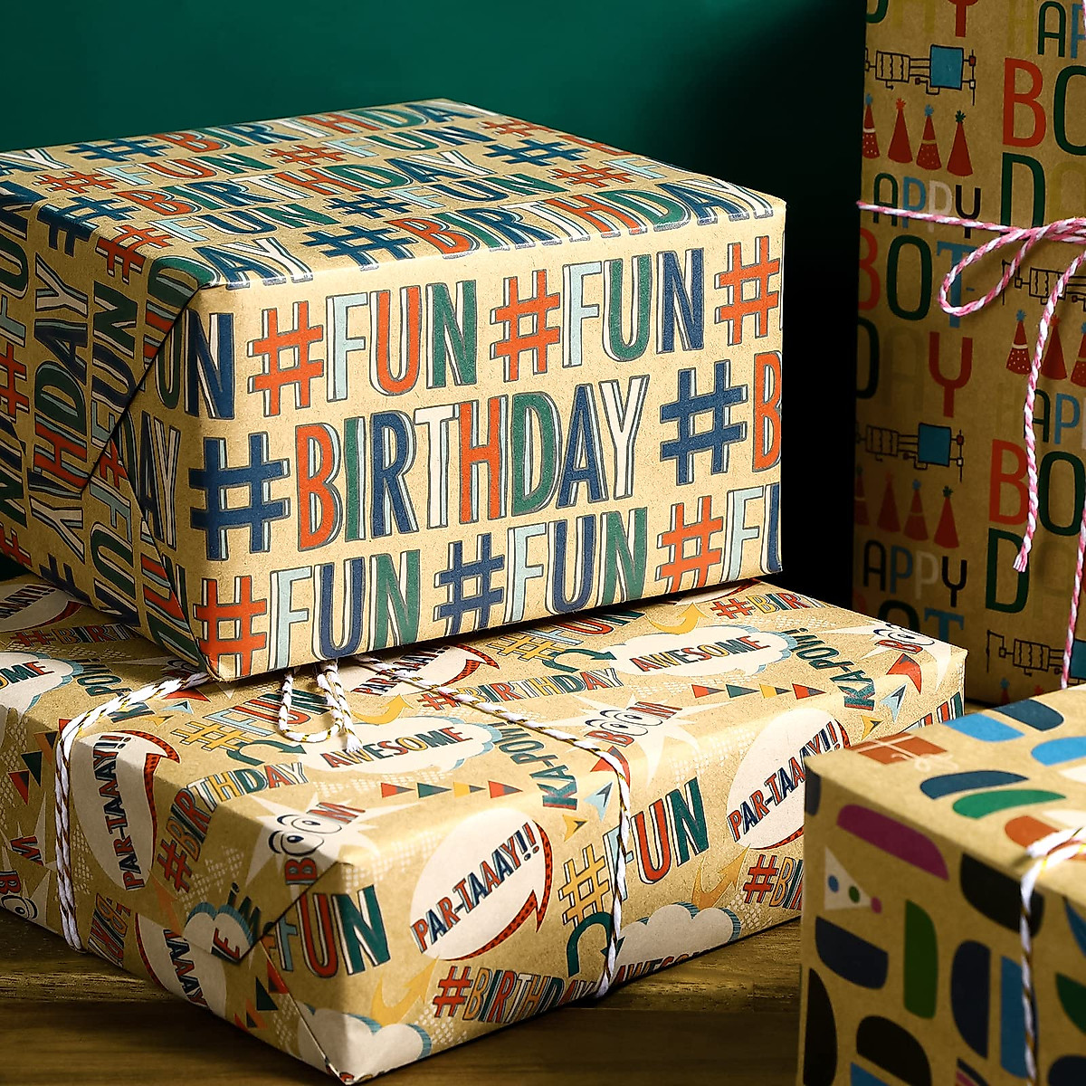 RUSPEPA Wrapping Paper Sheets Birthday Design - 17.5 x 30 inches Each Sheet, Total of 6 Sheets Packed in 1 roll
