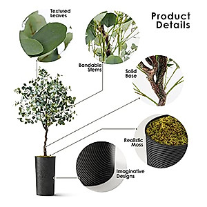 Artificial Tree in Geometric Spiral Pattern Planter, Fake Eucalyptus Silk Tree for Indoor and Outdoor Home Decoration - 66" Overall Tall (Plant Pot Plus Tree)