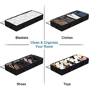 Anyoneer Under Bed Storage Containers - Set of 2 - Adjustable Dividers - Storage Organizer with Sturdy Structure - for Clothes Blankets Shoes Black