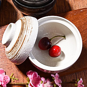 Soup Bowl with Lid, 7.7 OZ Microwave Bowl with Lid, Japanese Bowl with Lid for Soup (White)