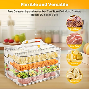 Deli Meat Container for Fridge, 4 Layer Meat and Cheese Container for Fridge Bacon Keeper for Refrigerator Organizers and Storage Airtight Food Storage Boxes with Lids Stackable Cold Cut Container