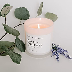 Sweet Water Decor Candles | Spa Scented Soy Wax Candle for Home | 11oz Jar Candle with Wood Lid, 50+ Hour Burn Time, Made in the USA (Calm + Comfort, White - 11 oz)