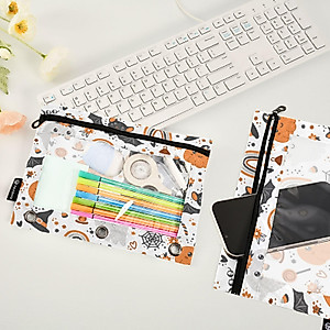 MCHIVER Halloween Ghost Pumpkins Bat Pencil Pouch for 3 Ring Binder Pencil Case with Zipper Clear Window Binder Bag for Office Daily Supplies 2 Pack