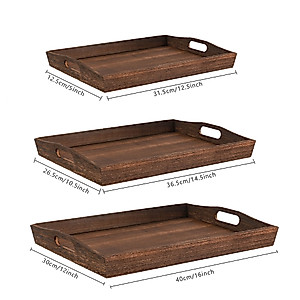 HEITICUP Wooden Serving Trays-Three Piece Set of Rectangular Shape Wood Coffee Table with Cut Out Handles, Kitchen Nesting Trays for Eating, Serving Pastries, Snacks, Mini Bars, Party