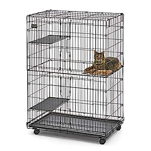 MidWest Homes for Pets Cat Playpen / Cat Cage Includes 3 Adjustable Resting Platforms, Removable Leak-Proof Pan, Easy 2-Door Top / Bottom Access & 4-locking Wheel Casters, 36"L x 23.5"W x 50.5"H