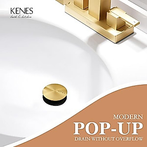 KENES Bathroom Vessel Sink Pop Up Drain Without Overflow Assembly, Lavatory Vanity Sink Drain Stopper, Anti-Clogging Drain Strainer, Brushed Gold, KE-P300A-4