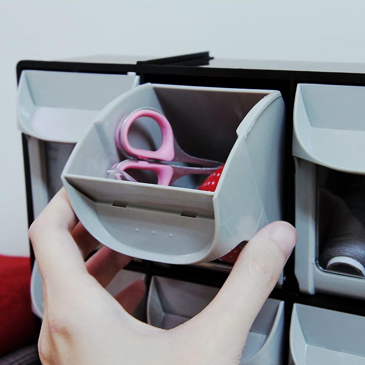 SHUTER Small Parts Tool Organizer, Tilt Out Stackable Craft Sewing Cabinet, Garage Storage, Dental Tip Out Bin Design, 8 Compartment, Warehouse Kits Included, Black, FO-308