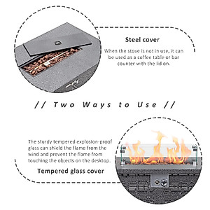 ESSENTIAL LOUNGER 42 inch 50,000BTU Propane Gas Fire Pit Table, Hollow Wrought Steel Fire Table, with Tempered Glass Cover and Black Steel Lid