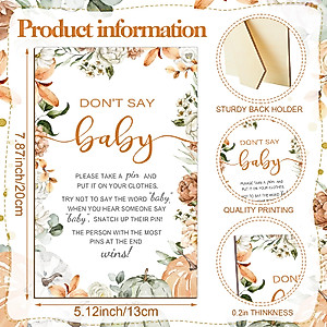 Patelai 321 Pcs Baby Shower Games Supplies, 5 Sets (50 Cards Each) Activities Cards with 20 Pencils 1 Don't Say Baby Sign 50 Clothespin(Little Pumpkin)