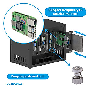 UCTRONICS Upgraded Complete Enclosure for Raspberry Pi Cluster, Compatible with Pi 5, 4B, 3B+/3B, and Other B Models, House Up to 4×2.5" SSD, Support PoE/PoE+ HAT and Switch, 2 Cooling Fans