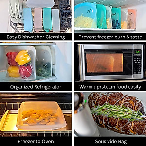 Elkanah Stand Up Food Grade Silicone Reusable Storage Bag Quart 42fl oz Freezer Bags Silicone for Food Storage -Leakproof, Microwave, Oven, Sous Vide & Dishwasher safe