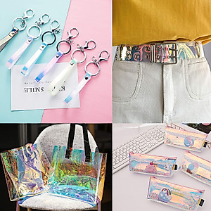 GORGECRAFT 40"x8"PVC Holographic Sheet Transparent Iridescent Opal Roll Vinyl Rainbow Glossy Clear Film Mirrored Foil Laser Fabric for Craft Cutters Shoes Bag Sewing Patchwork Window(Blue)