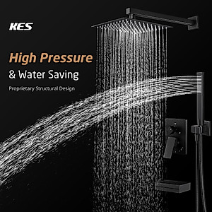 KES Shower System with Tub Spout Bath Shower Faucet Set Complete 10 Inch Rain Shower with Handheld Spray Pressure Balance Black, XB6305-BK