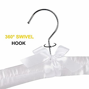Amber Home 17 Inch Large White Satin Padded Hangers for Women Clothing 10 Pack, Anti Slip Cushioned Hangers for Sweaters, Silk Hangers Fancy Dress Hangers for Wedding, Delicate Cashmere (White, 10)