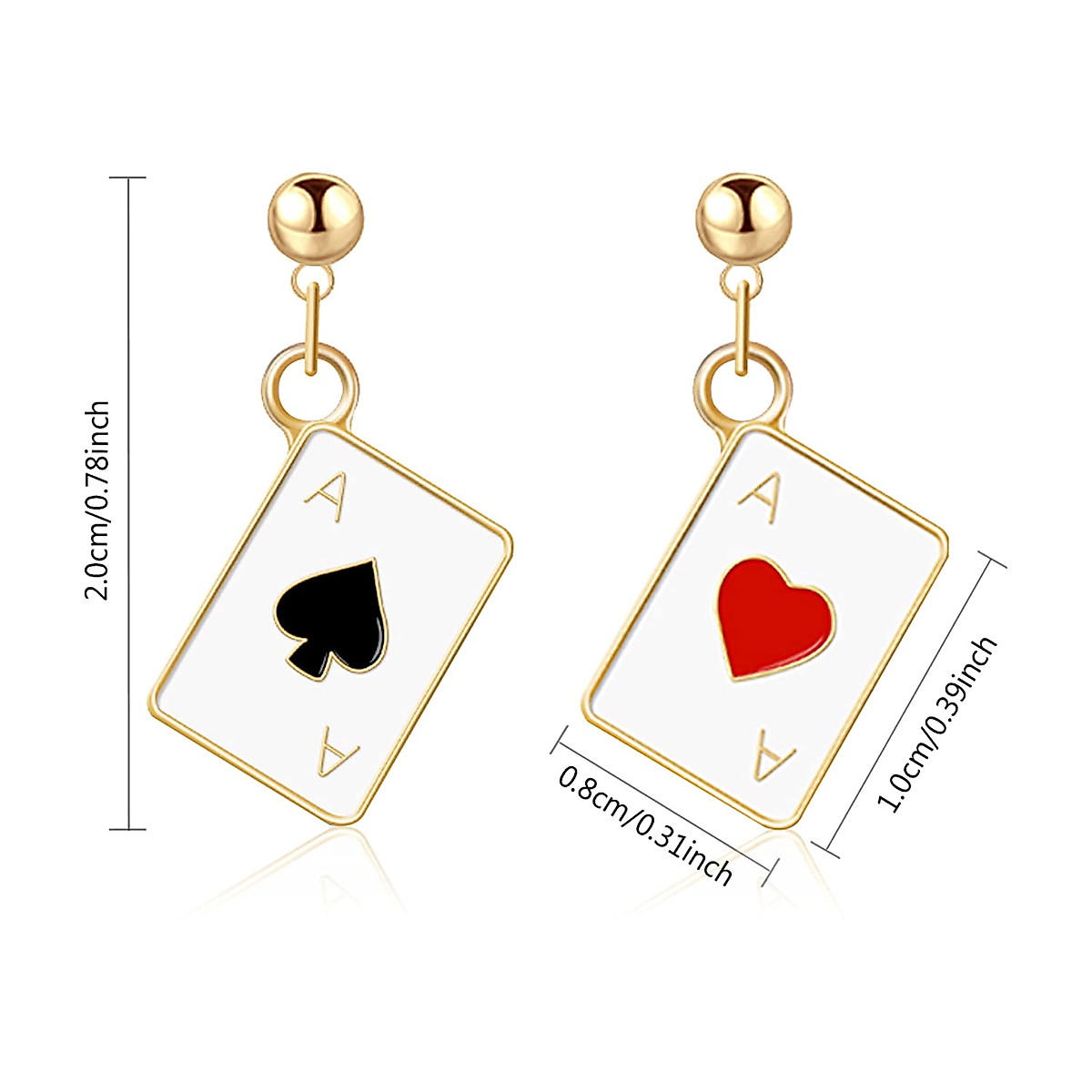 WUWEIJIAJIA Unique Funny 14K Gold Plated Hypoallergenic Poker hearts and Spades A Ace Playing Cards Dangle Drop Post Stud Earrings For Women Gambling Casino Jewelry Gift (Gold)